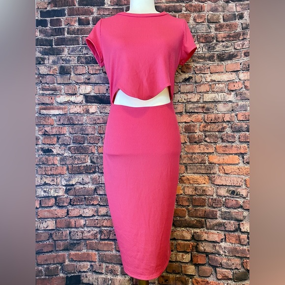 Urban Rose | Dresses | Hot Pink Ribbed Midi Dress With Midsection ...